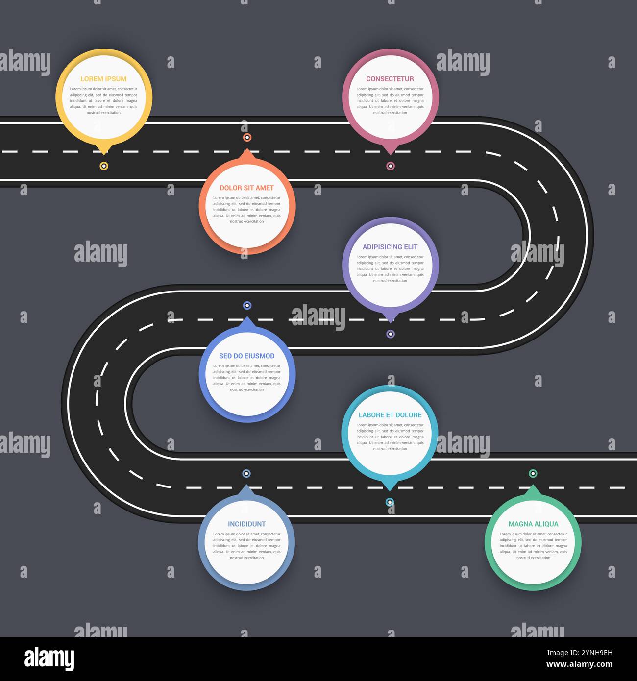 Road infographics with five pointers with place for your text, vector ...