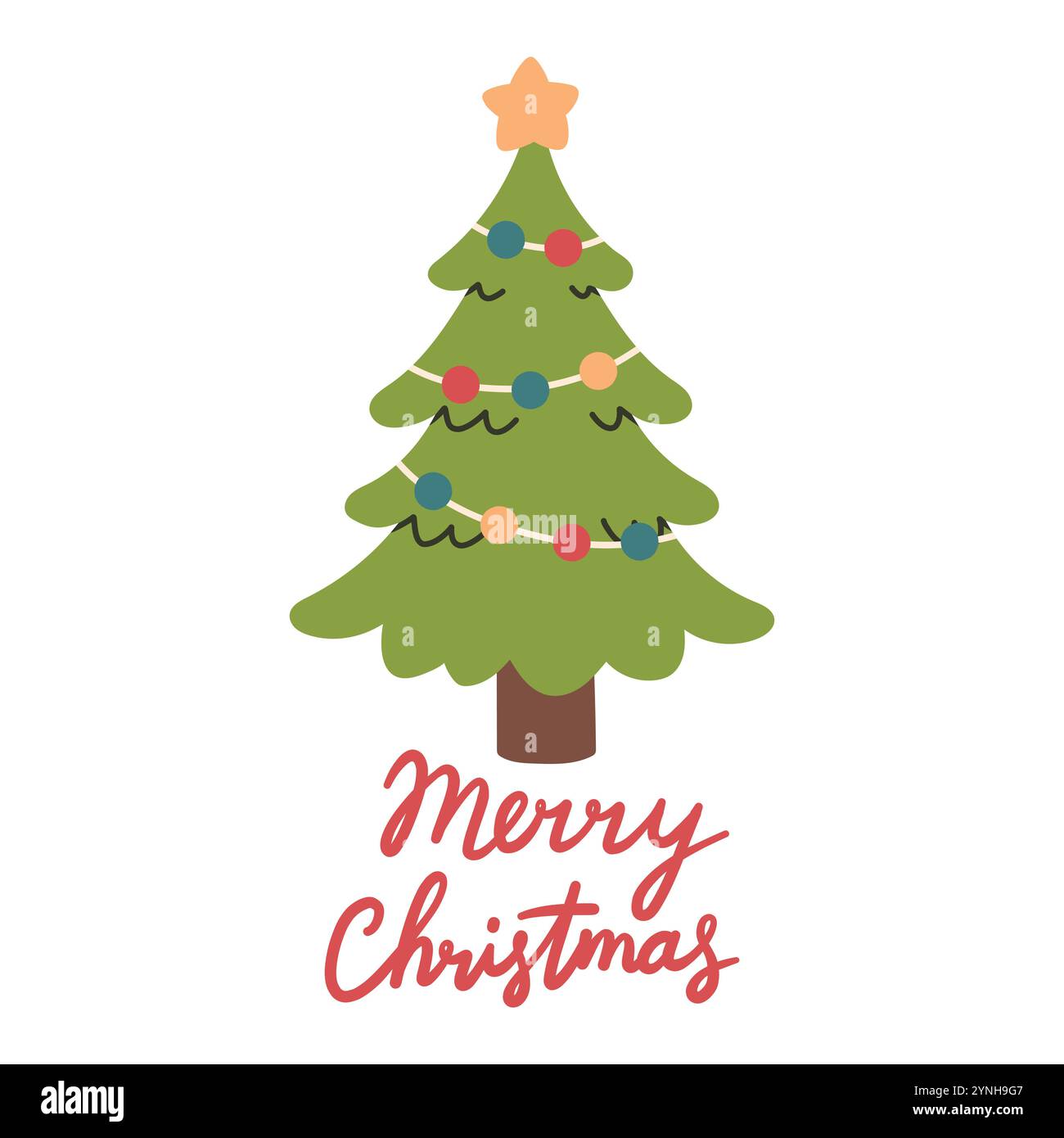 Merry Christmas simple card on white background with hand written text ...