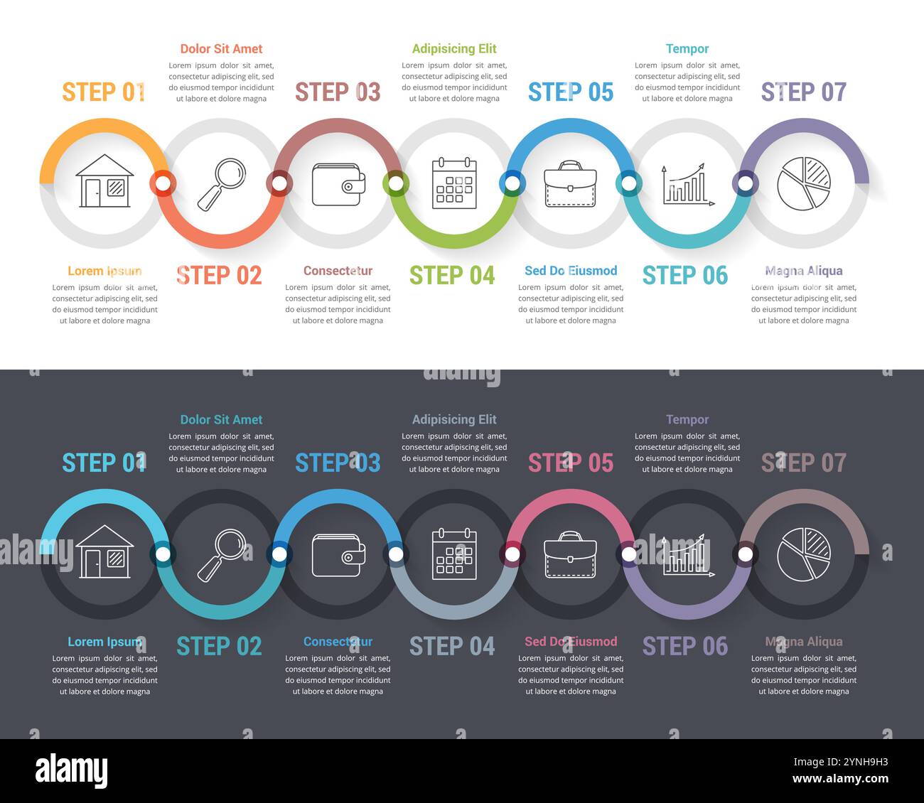 Infographic template with 7 steps or options, workflow, process diagram ...