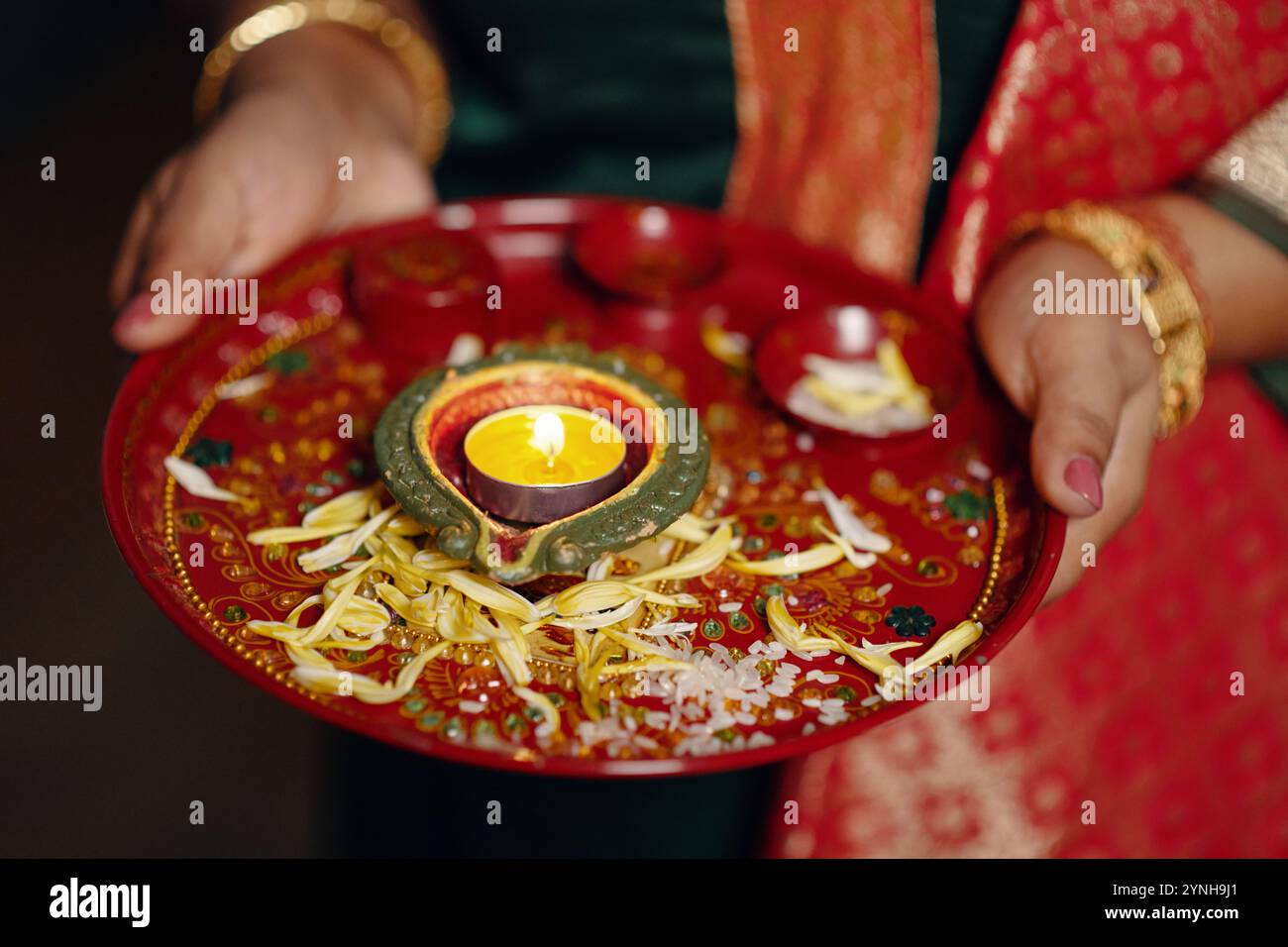 Offering Sacred Items During Traditional Indian Ceremony Stock Photo ...