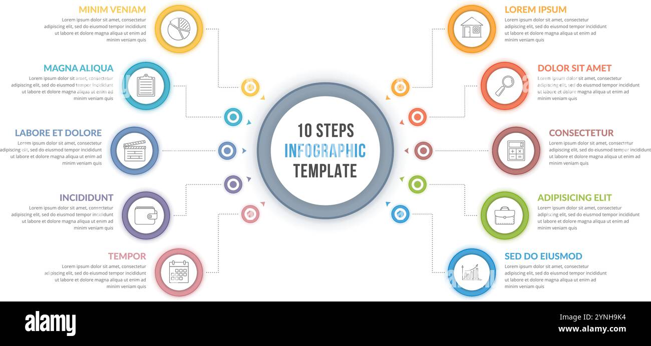 Infographic template with ten steps or options, workflow, process ...