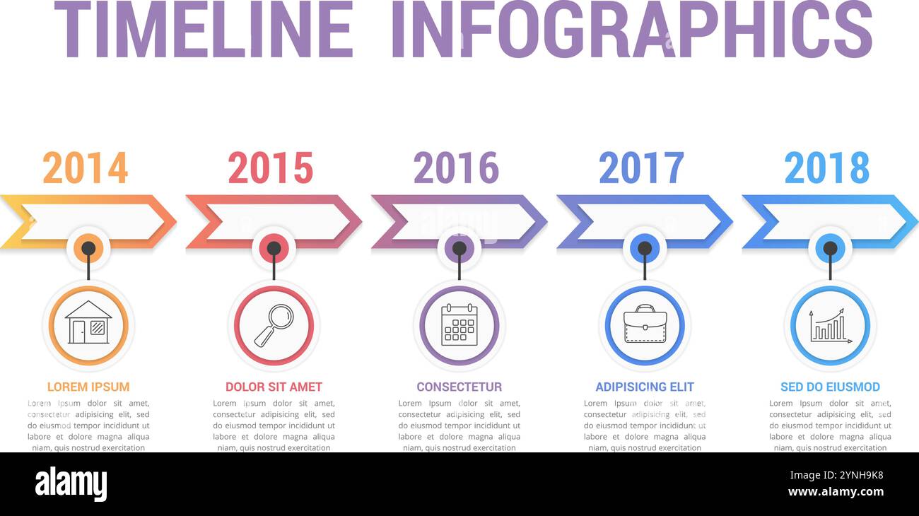 Timeline infographics template with arrows, workflow or process diagram ...