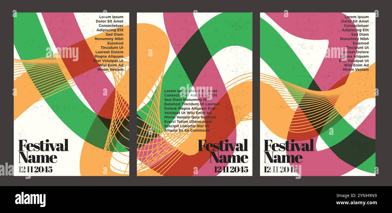 Playful Retro Abstract Poster Set. set of vintage abstract style event ...