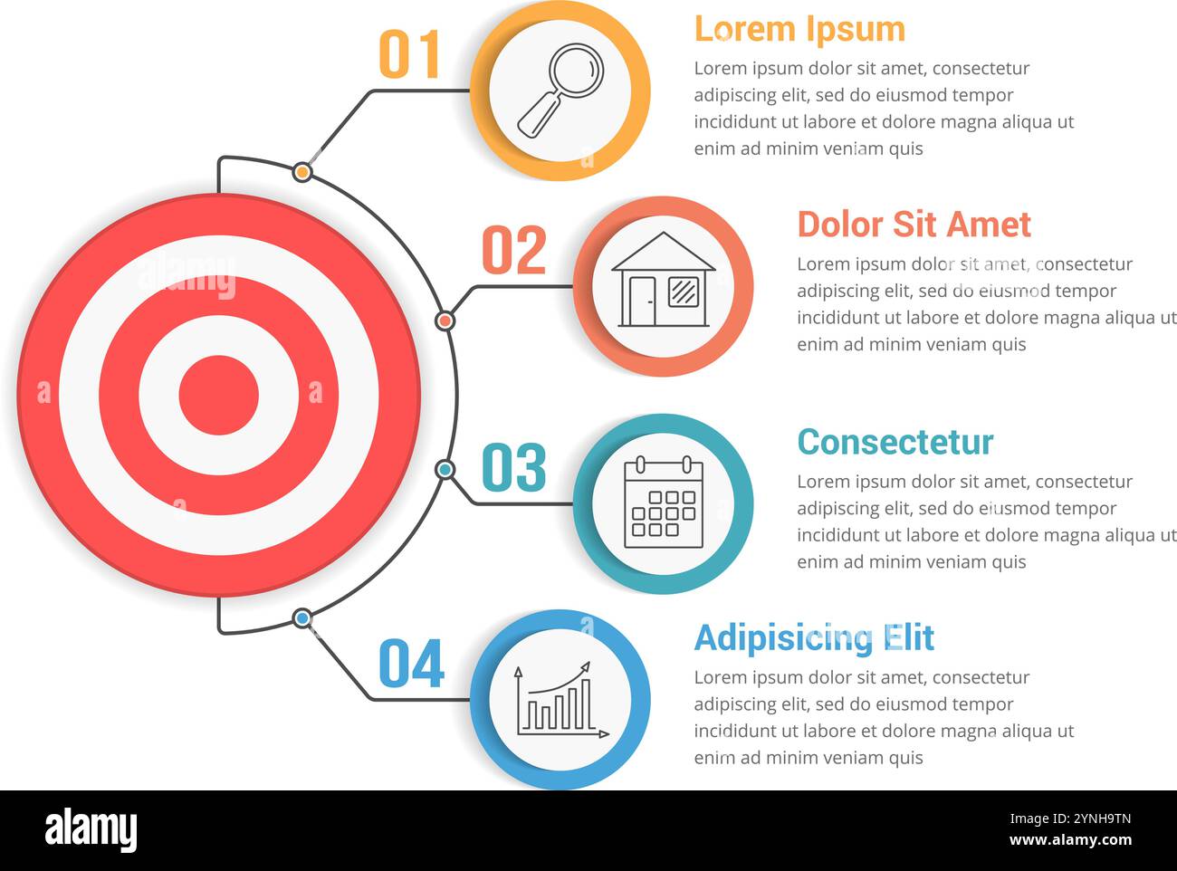 Infographic template with target with four steps or options, workflow ...