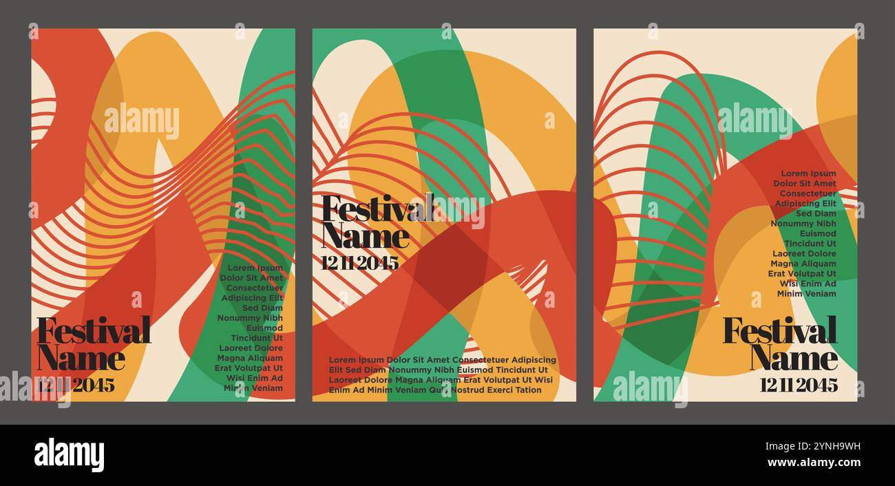 Mid-Century Vintage Poster Art Set. set of vintage abstract style event ...