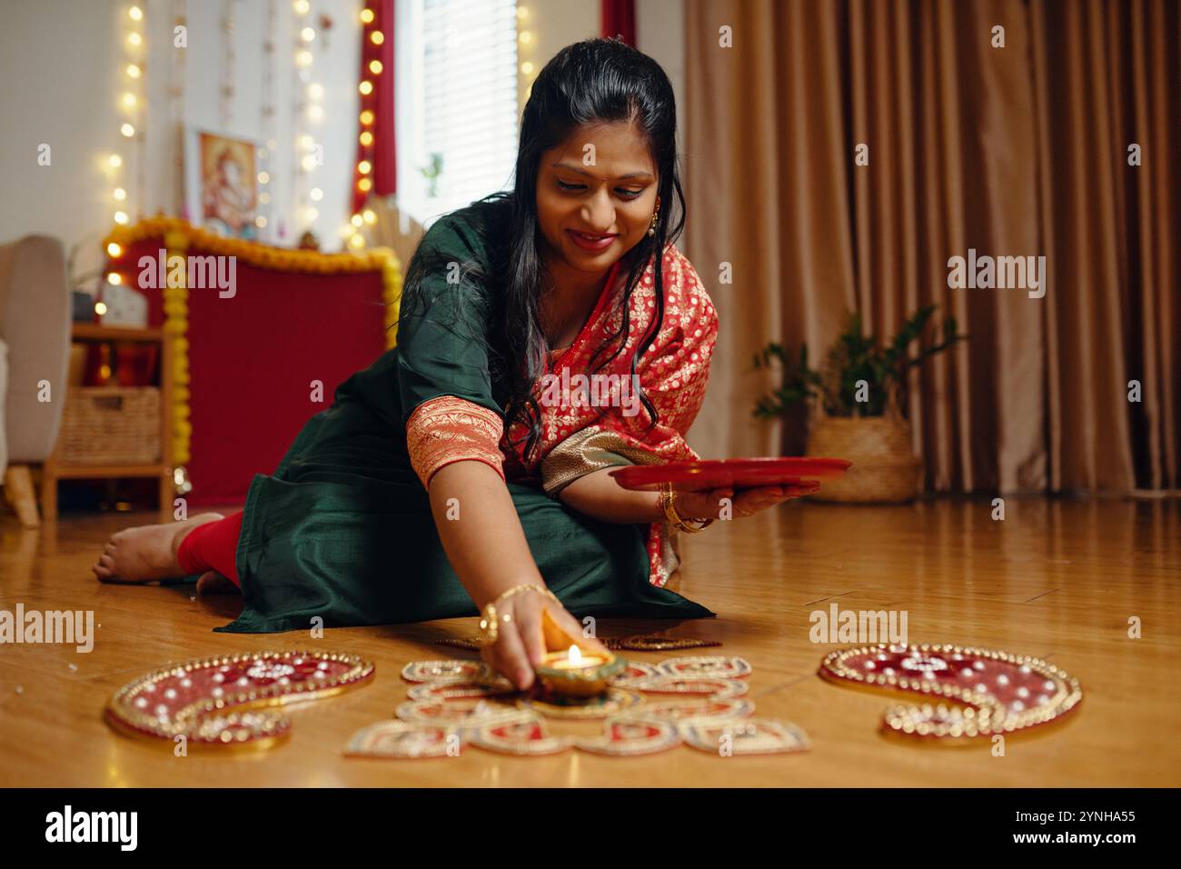 Creating Rangoli Design During Traditional Festival Celebration Stock ...