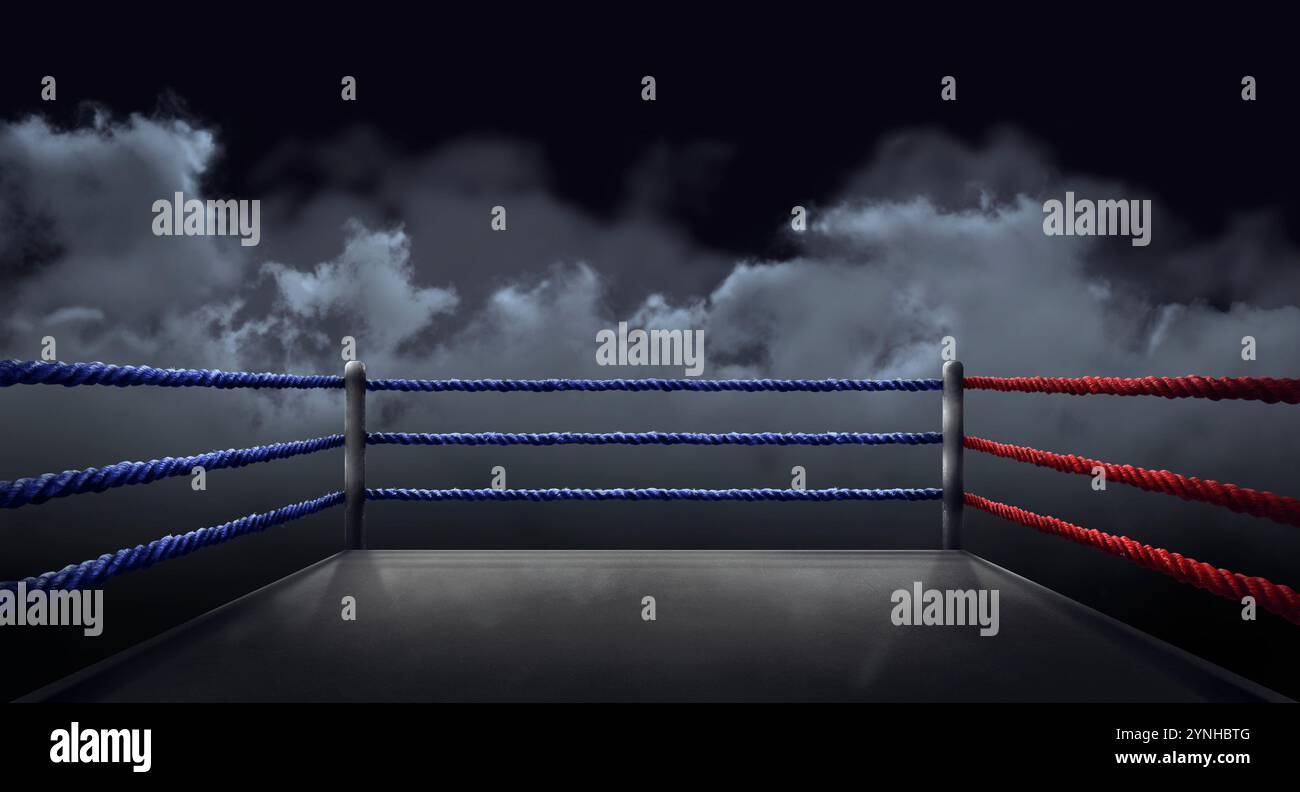 Boxing ring with ropes and posts in smoke. Banner design Stock Photo ...
