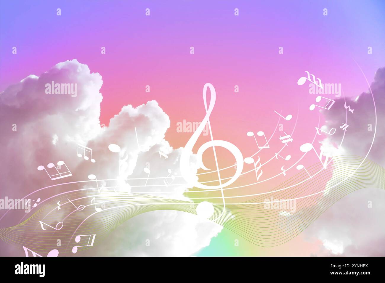 Musical symbols in beautiful sky with clouds, color toned Stock Photo ...