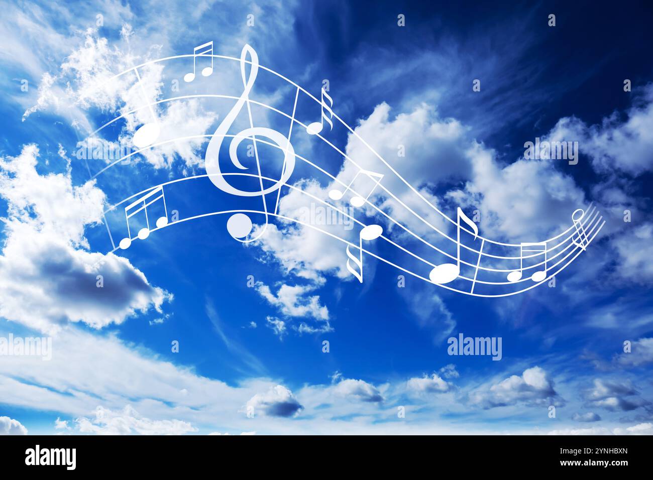 Musical symbols in beautiful sky with clouds Stock Photo - Alamy