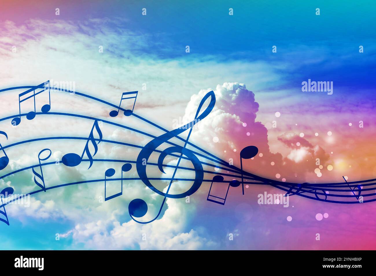 Musical symbols in beautiful sky with clouds, color toned Stock Photo ...