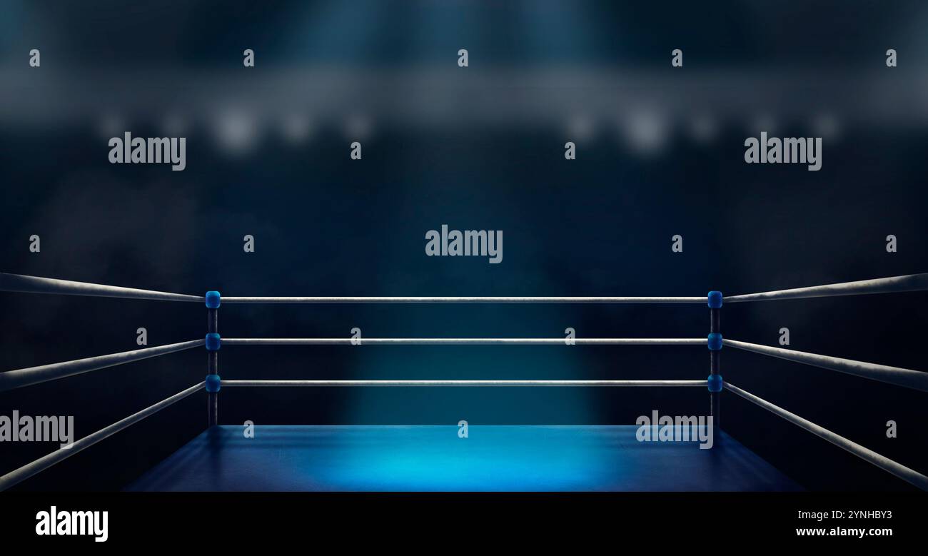 Boxing ring with ropes and posts under spotlights. Banner design Stock ...