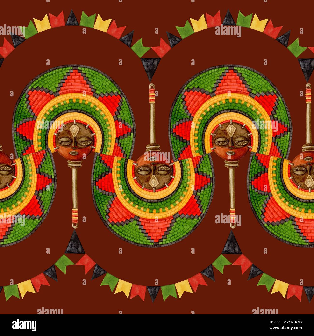 Kwanzaa seamless pattern of curved African fan and paper pennant ...