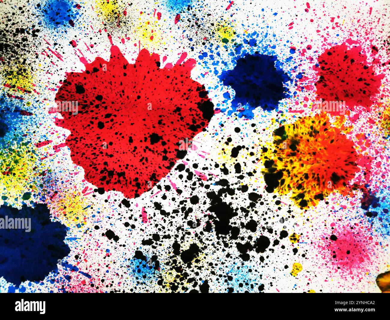 real cmyk ink spots from the printer isolated on the white background ...