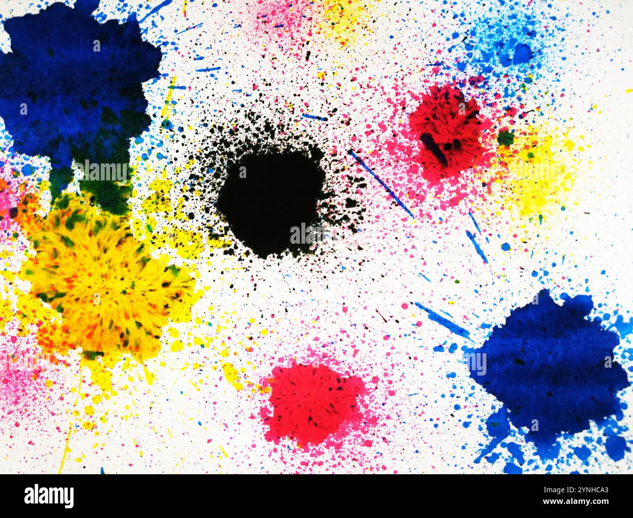 real cmyk ink spots from the printer isolated on the white background ...