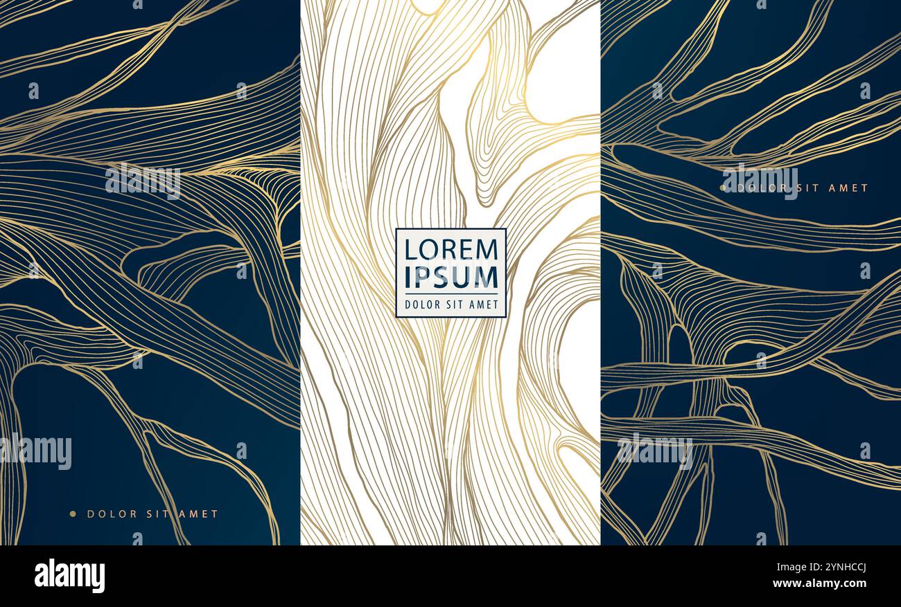 Vector set of wood branches labels, gold line nature, organic elegant ...