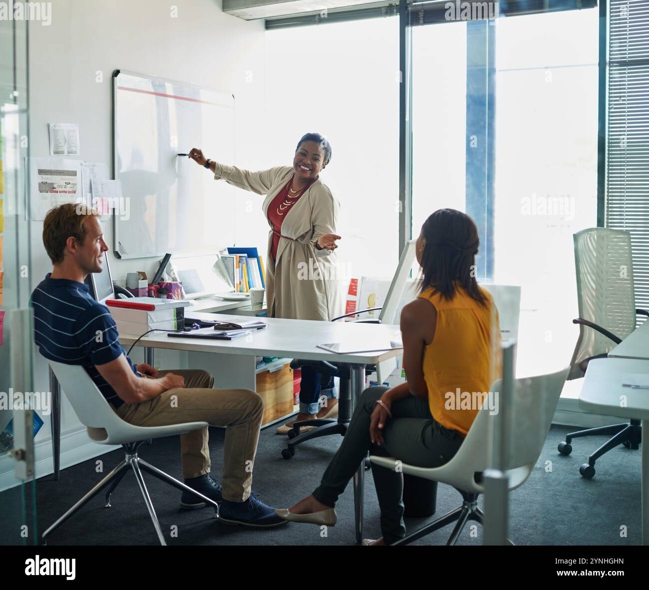 Happy, meeting and group in office, brainstorming and discussion for ...