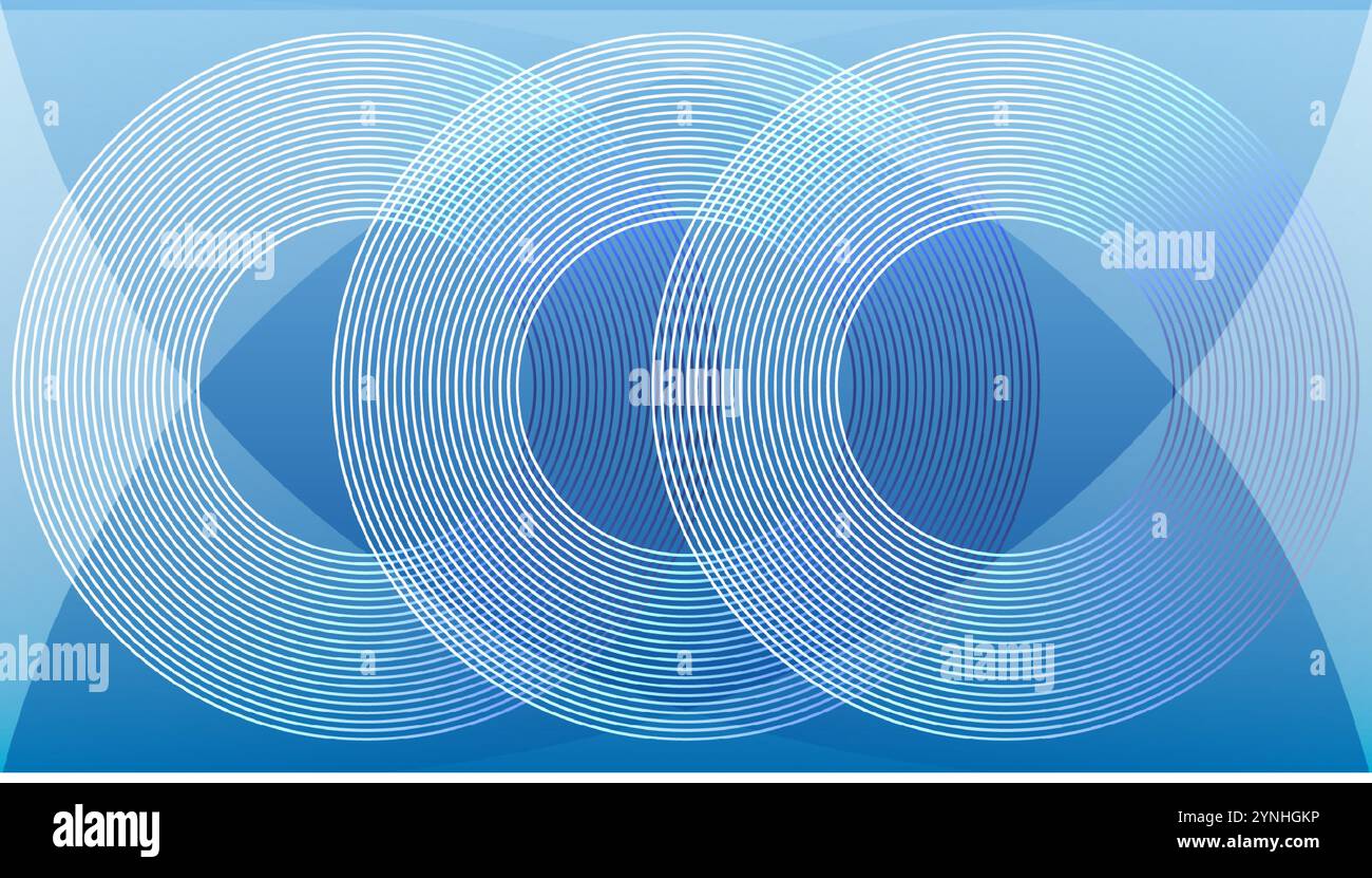 Abstract Blue Background With Three Outline Circular Pattern Overlapping Stock Vector Image