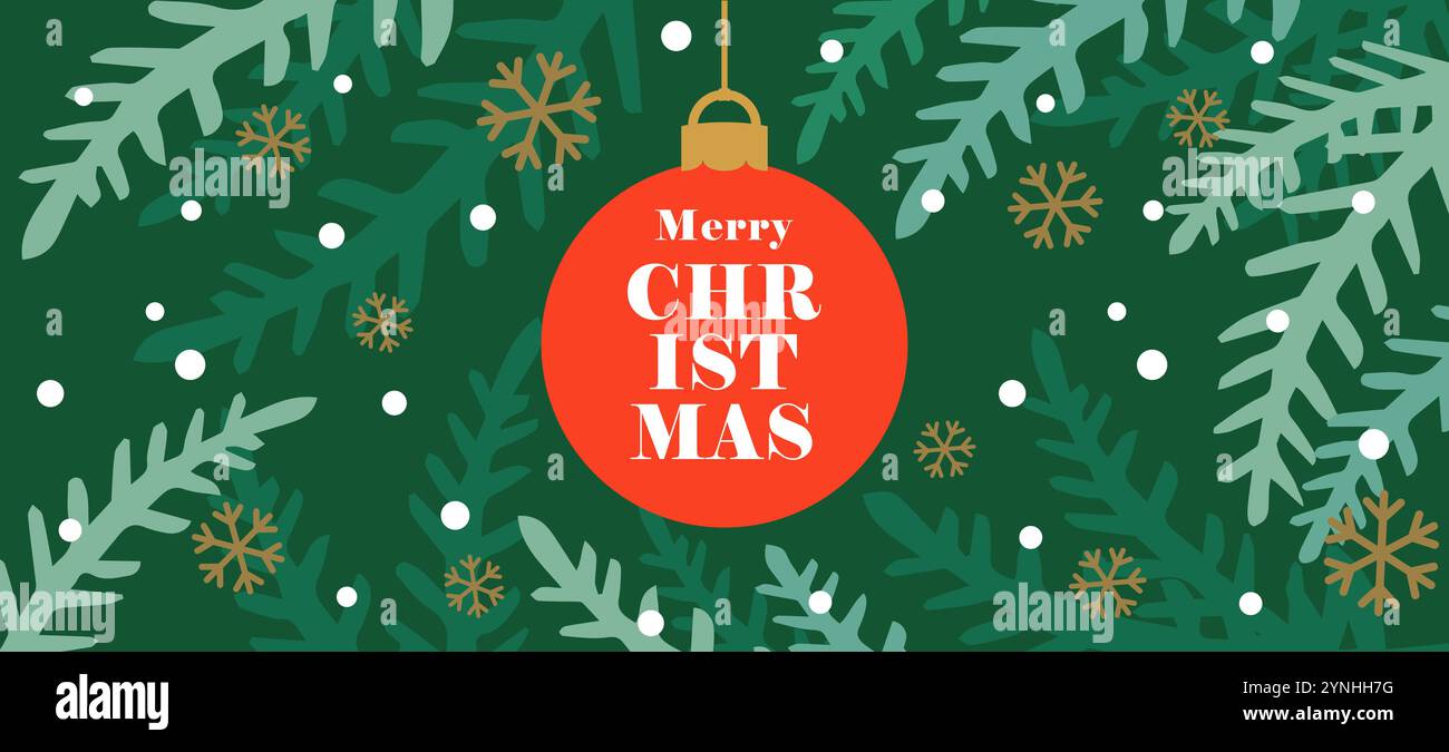 Merry Christmas horizontal banner, creative design with flat elements ...