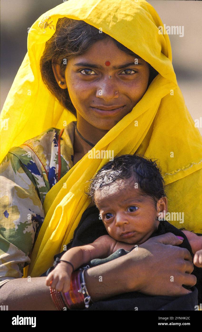 India, Rajasthan, Jodhpur. Mother with her newborn child Stock Photo ...