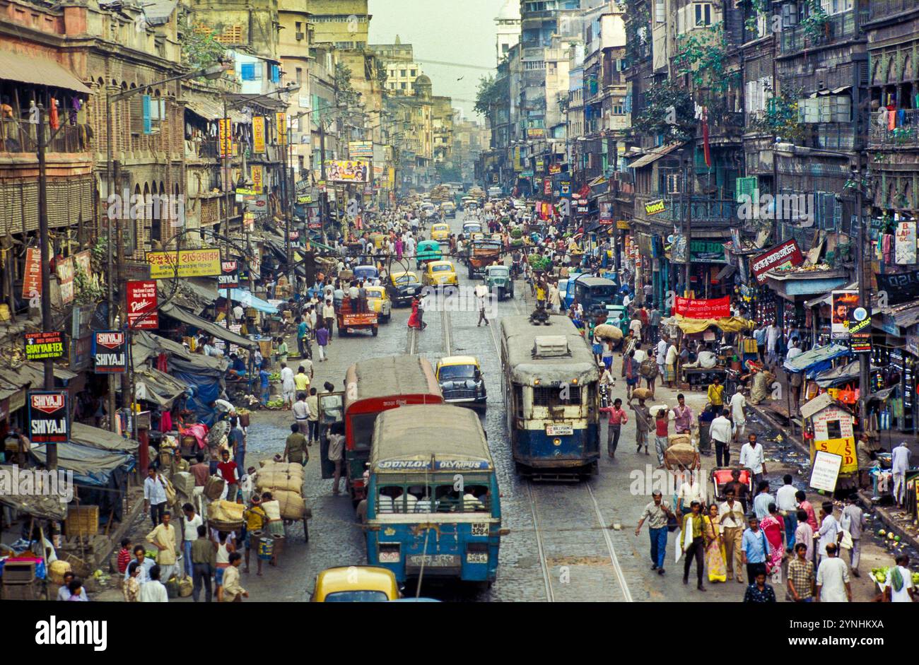 India, Calcutta, the busy Mahatma Gandhi Road in Kolkata Stock Photo ...