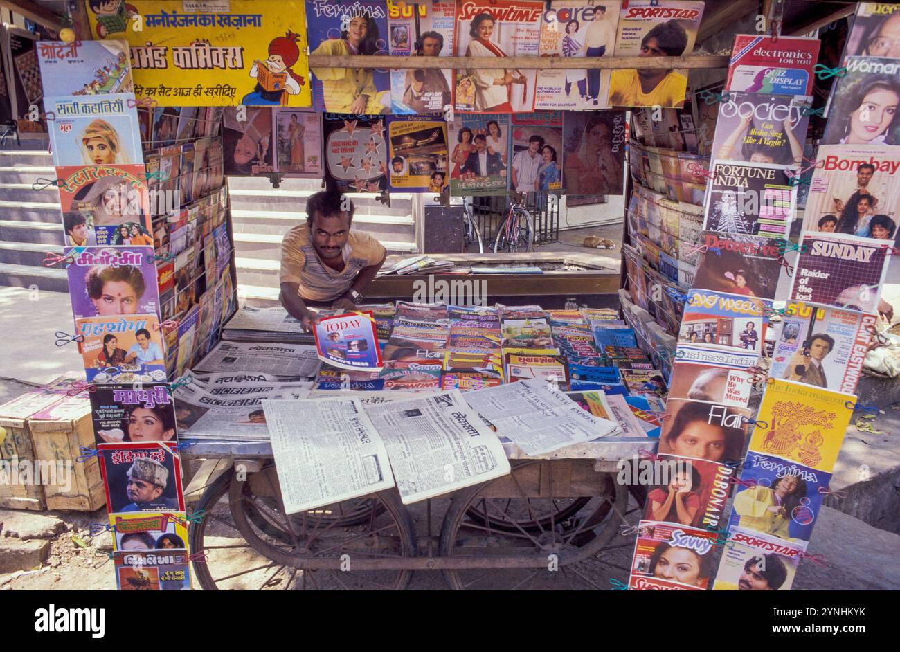 India, Madras/Chennai, kiosk on the street selling newspapers and ...