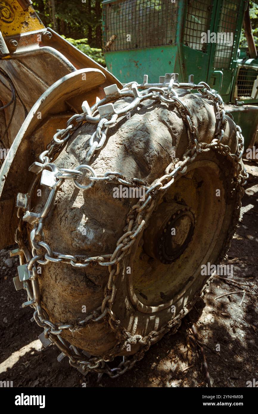 Giant wheels equipped with chains for mud Stock Photo - Alamy