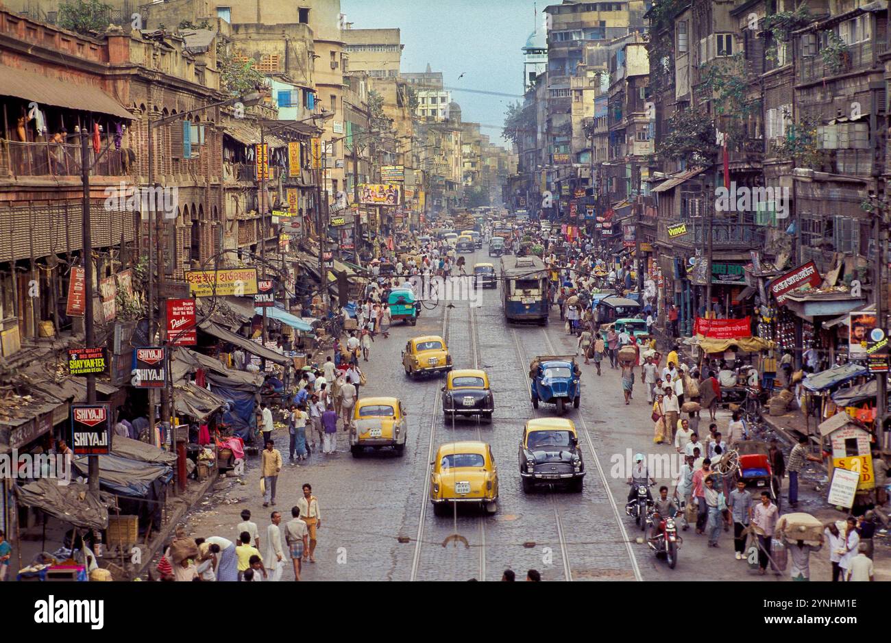 India, Calcutta, the busy Mahatma Gandhi Road in Kolkata Stock Photo ...