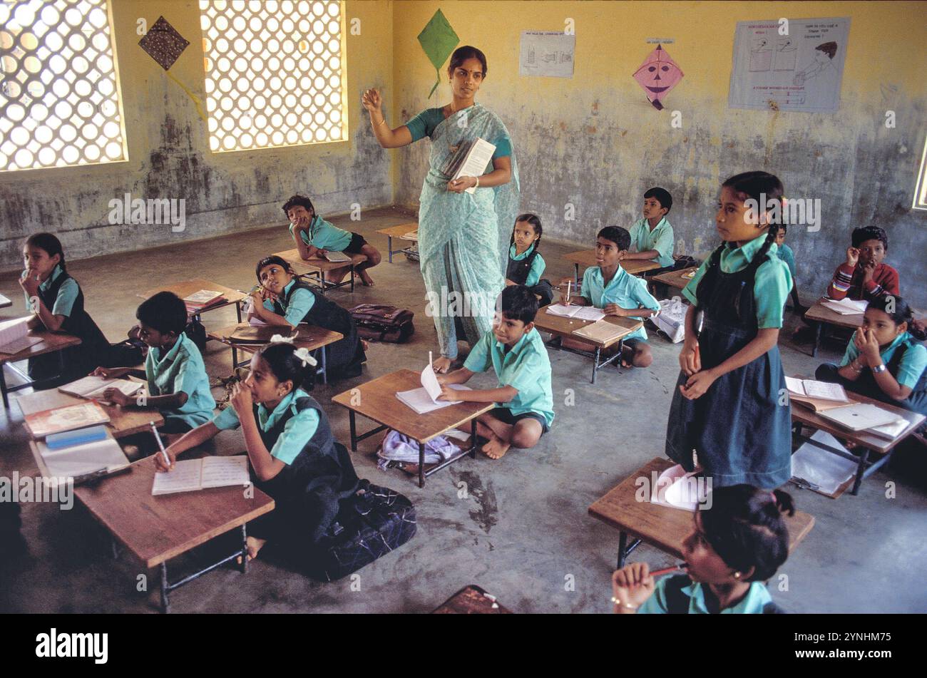 India, Madras/Chennai, teacher in classroom from a primary school Stock ...