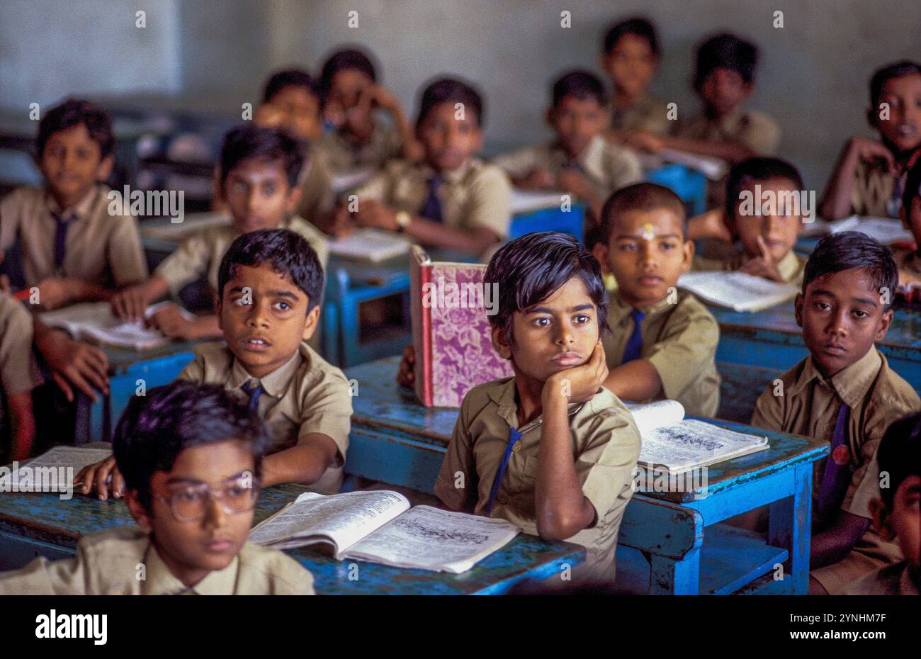 India, Benares/Varanasi, a boys class in a primary school Stock Photo ...