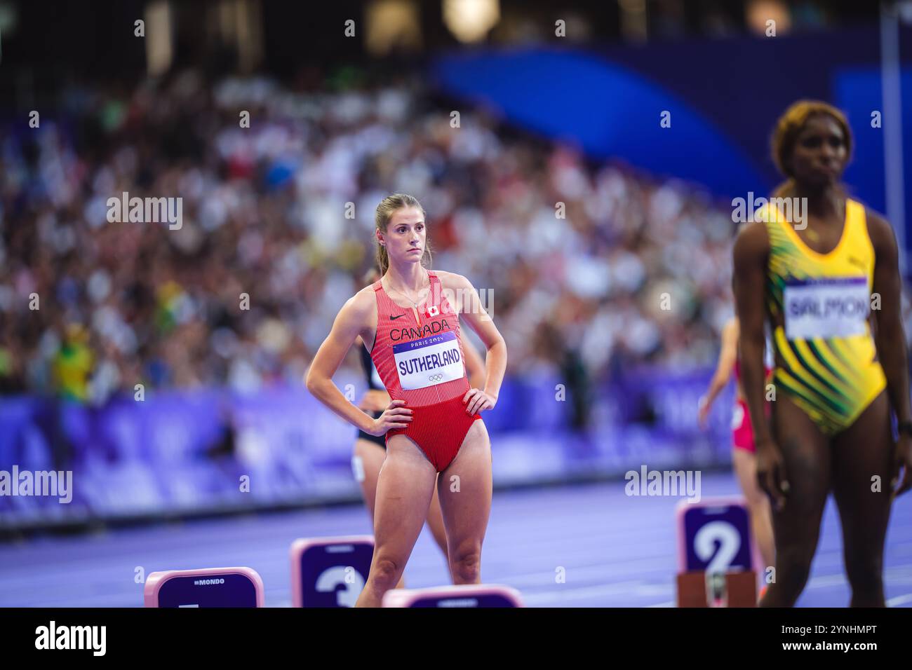 Savannah Sutherland participating in the 400 meters hurdles at the ...