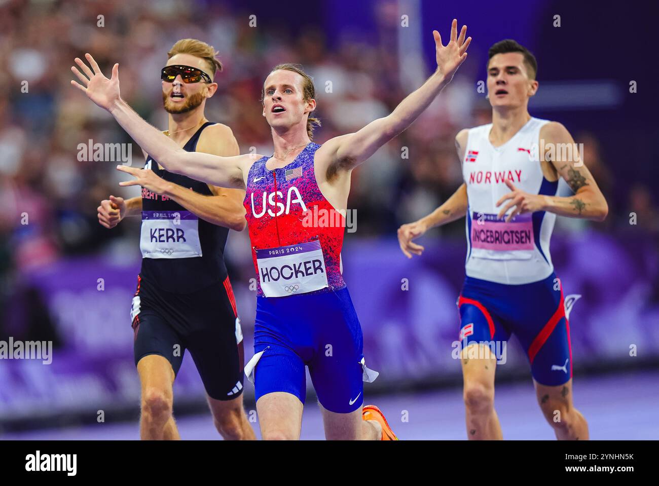 Cole Hocker winning in the 1500 meters at the Paris 2024 Olympic Games ...