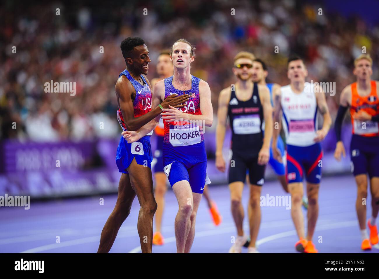 Cole Hocker winning in the 1500 meters at the Paris 2024 Olympic Games ...