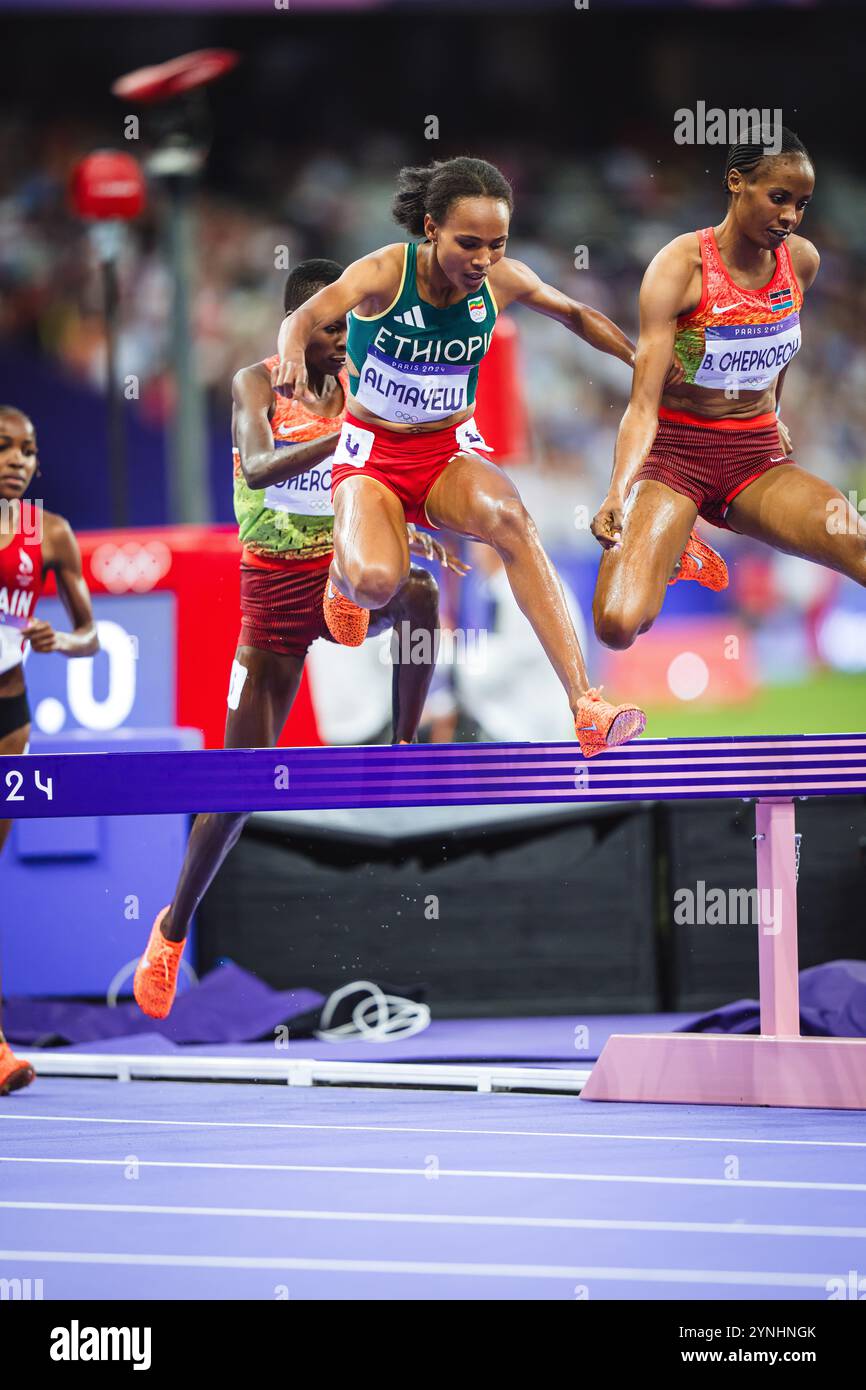 Sembo Almayew participating in the 3000 metres steeplechase at the ...
