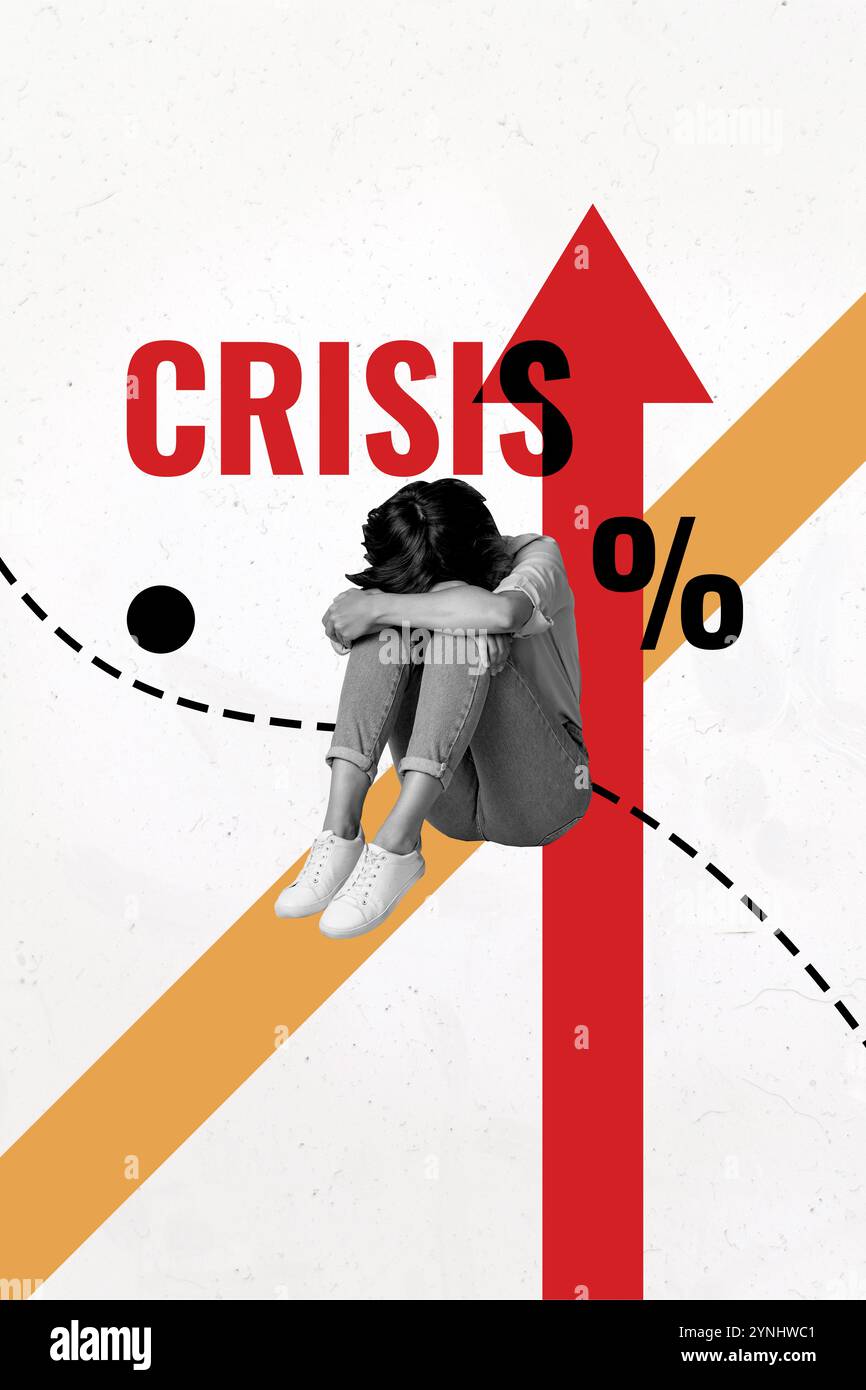 Vertical photo collage of sad girl cry hug knee crisis inflation ...