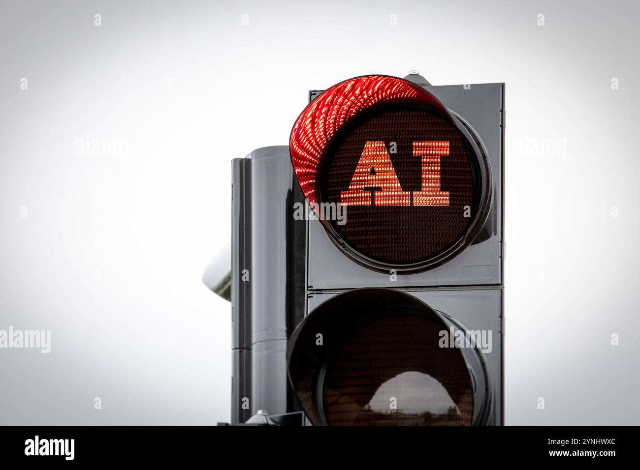 AI artificial intelligence concept. Red warning light is on at the ...