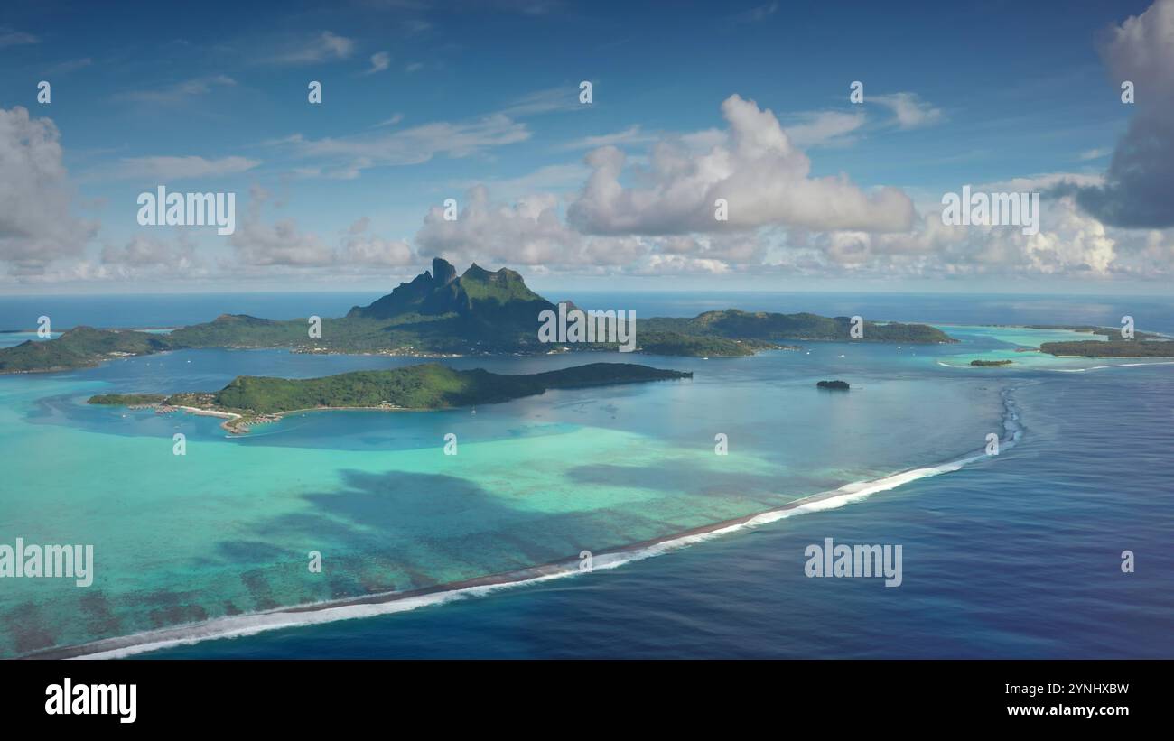 Aerial view Bora Bora island archipelago in French Polynesia. Turquoise ...