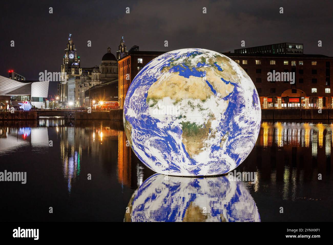 Floating Earth on display at Liverpool's Albert Dock Stock Photo - Alamy