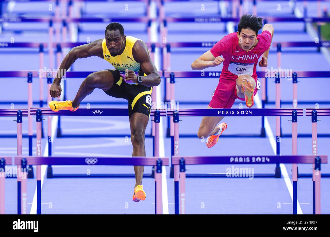Hansle Parchment participating in the 110 meters hurdles at the Paris ...