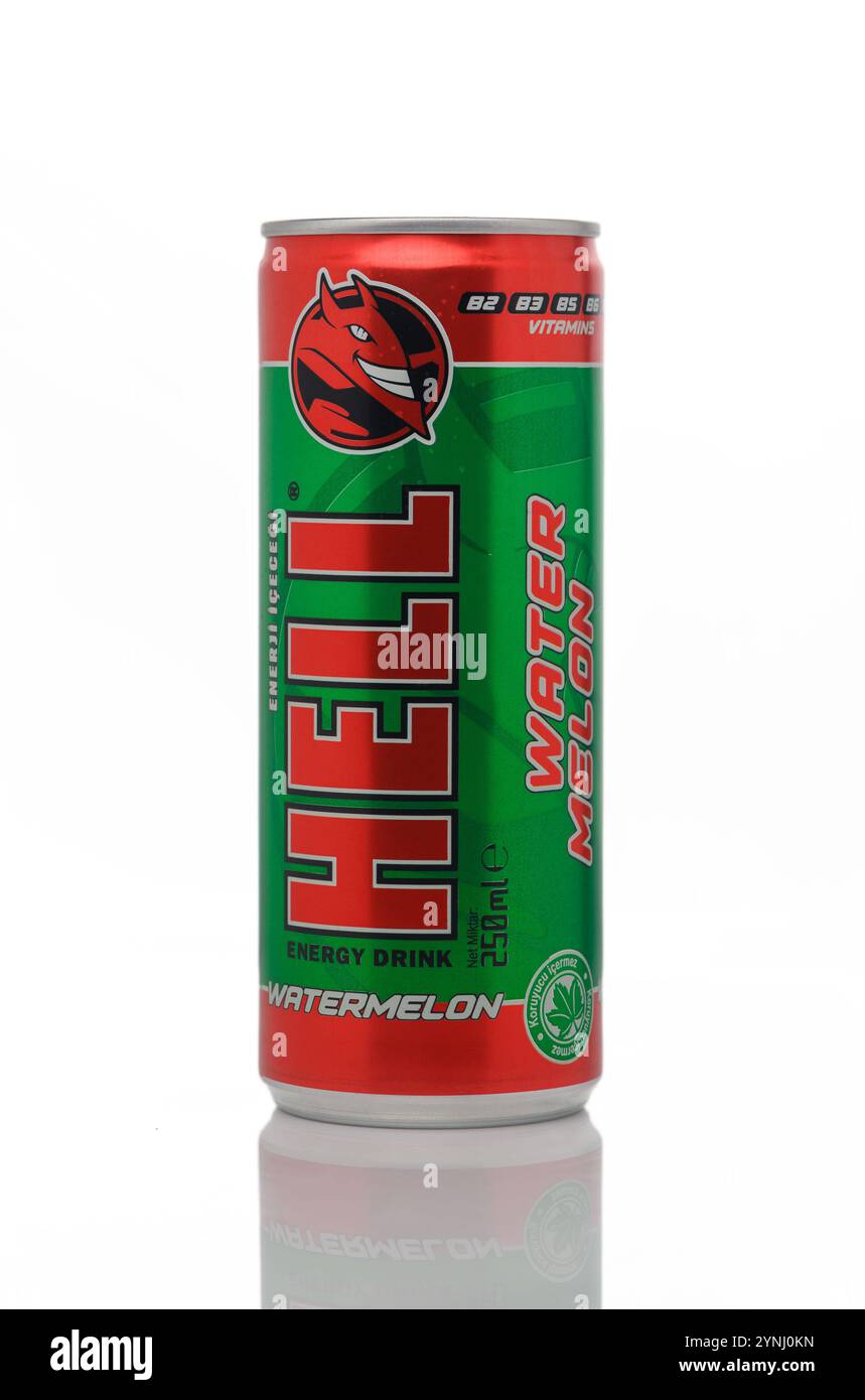 Gaziveren Cyprus -23.11.2024 Hell Energy Drink Brightly colored energy ...