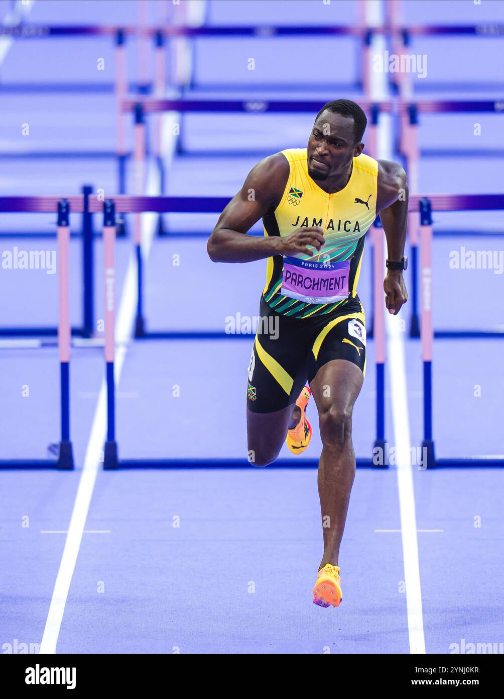 Hansle Parchment participating in the 110 meters hurdles at the Paris ...