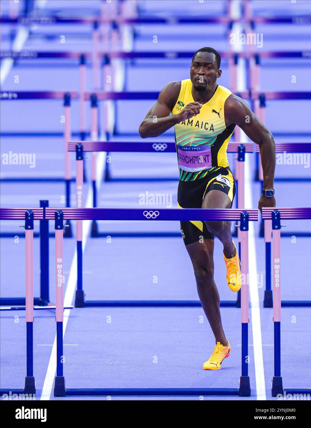 Hansle Parchment participating in the 110 meters hurdles at the Paris ...