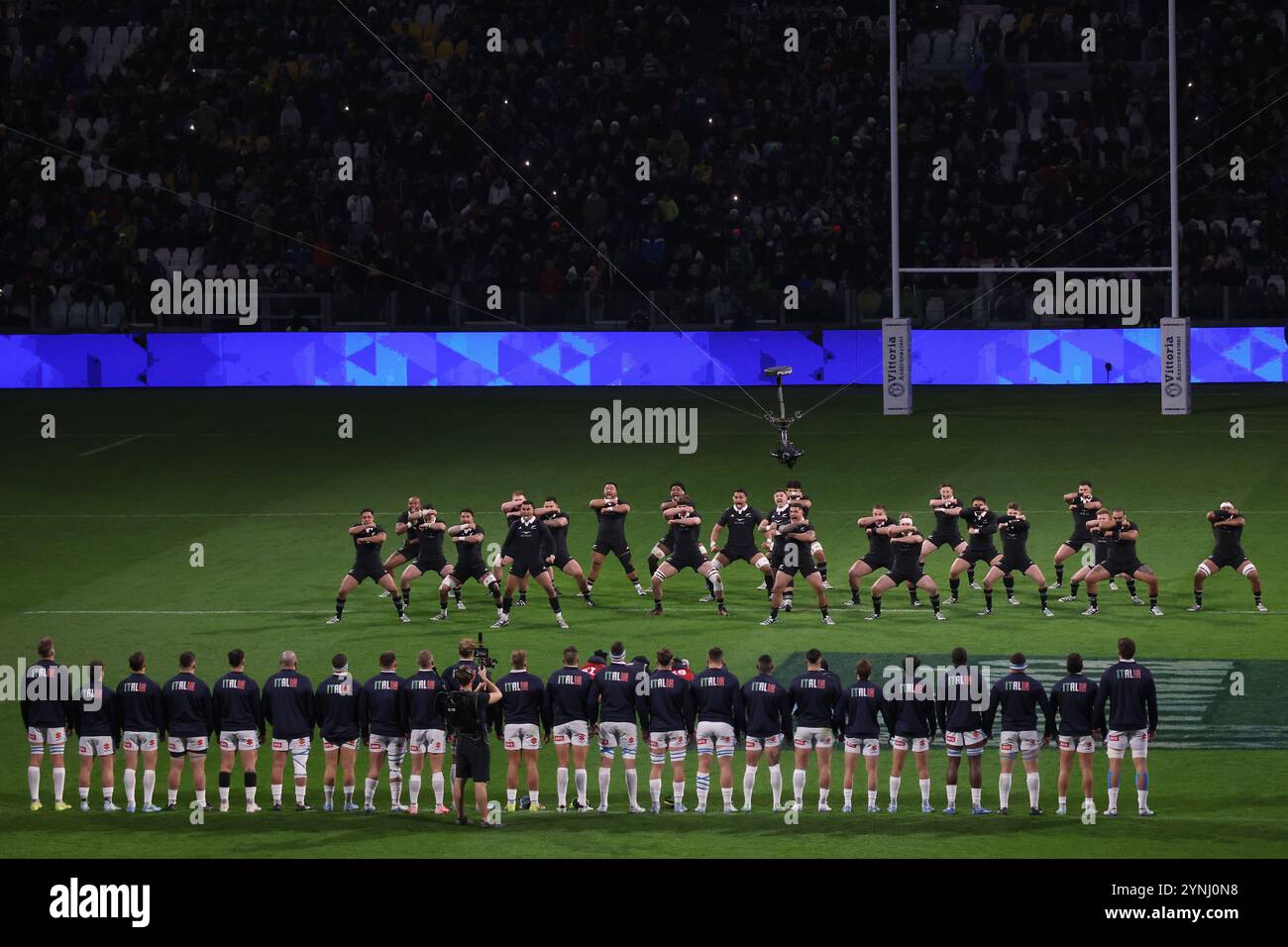 The Haka dance of the All Blacks team during Italy vs New Zealand, Autumn Nations Series rugby ...