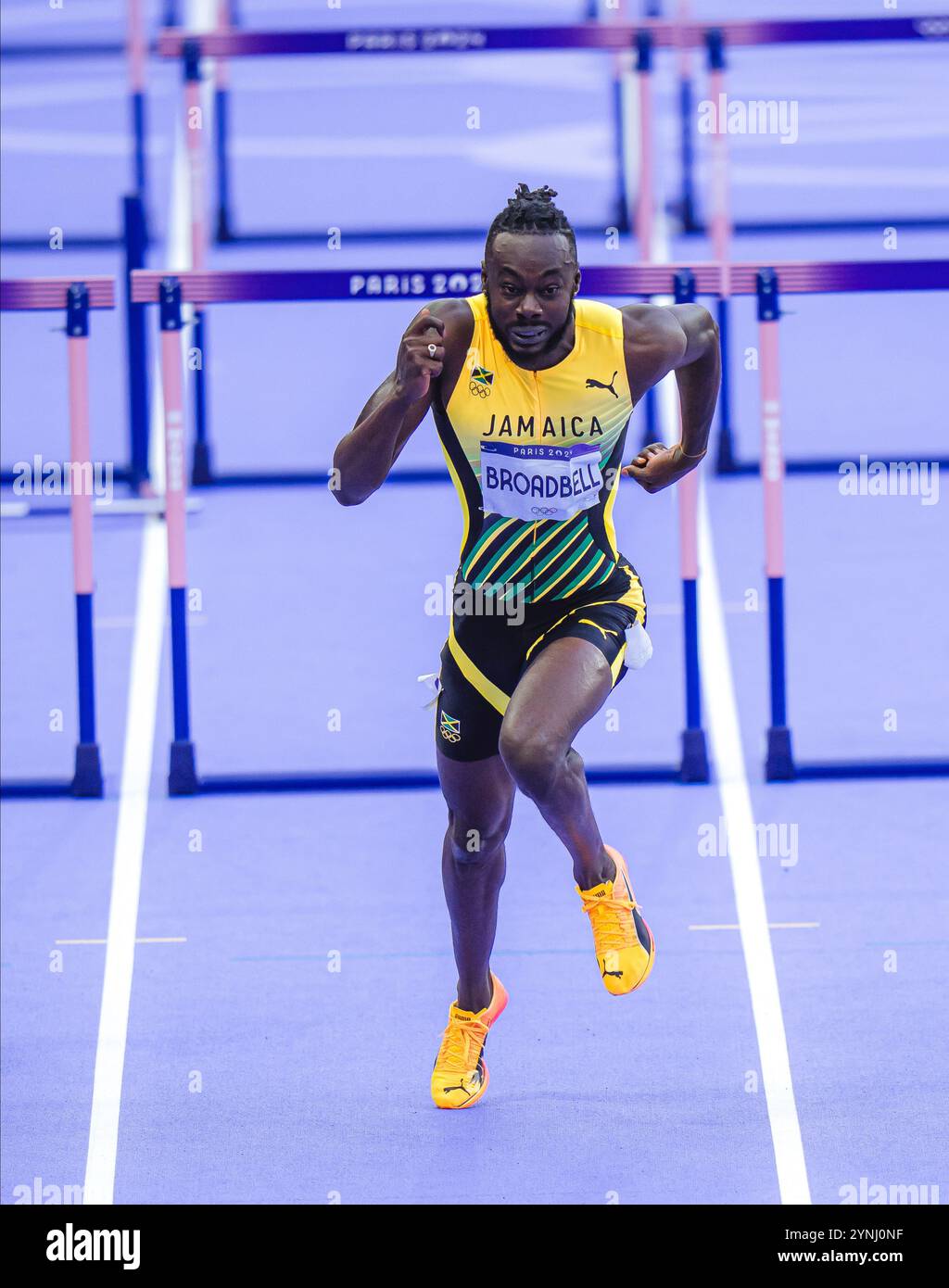 Rasheed Broadbell participating in the 110 meters hurdles at the Paris ...
