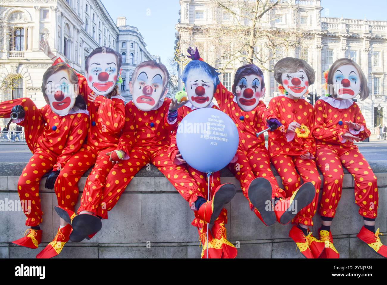 London, England, UK. 26th Nov, 2024. PETA activists dressed as clowns ...