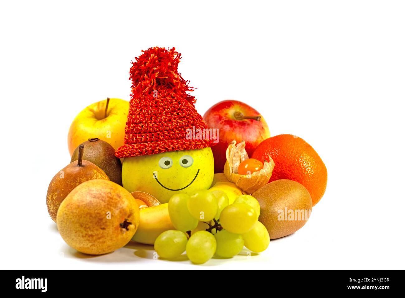 Different types of fruit against a white background Stock Photo - Alamy
