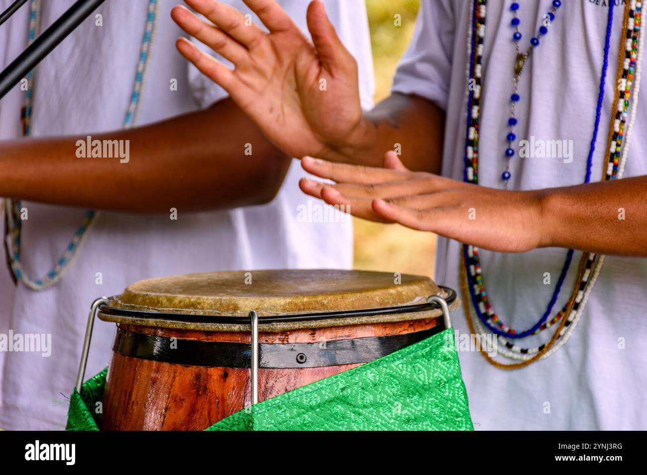 Atabaque drums being used during an Umbanda ceremony in Brazil Stock ...