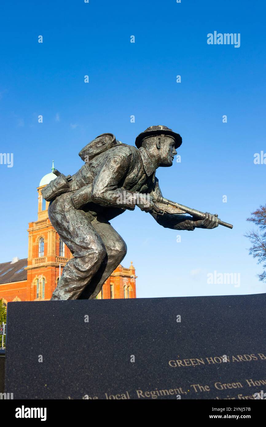 Stanley E. Hollis VC Memorial Statue of a soldier in action wearing a ...