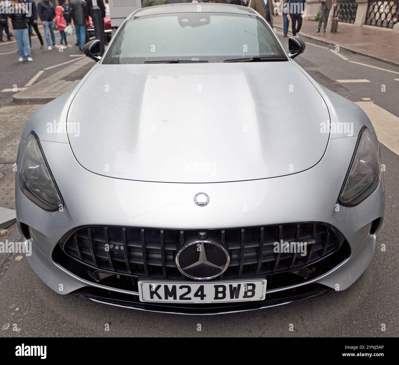 Front view of the new Silver, 2024, Mercedes AMG Coupe, on display in ...