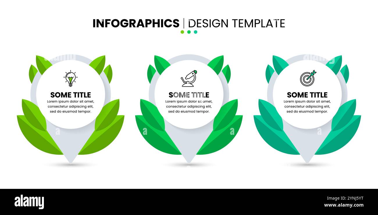 Infographic template with icons and 3 options or steps. Green Pointers ...