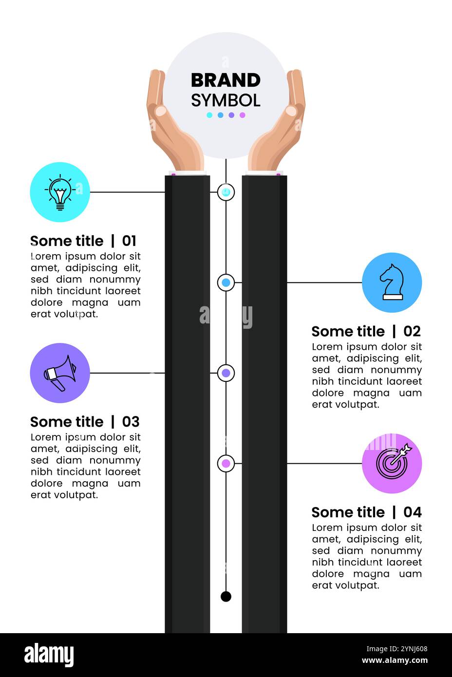 Infographic template with icons and 4 options or steps. Vertical line ...